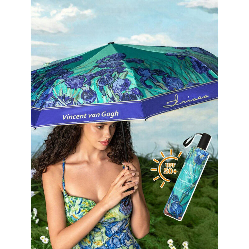 ⭐Кросс-бордерная внешняя торговля дропшиппинг дождевик с принтом художника, цветочный зонт, черная лента⭐