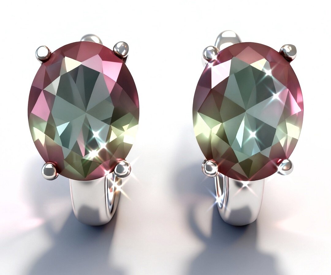 Серьги, серебро, 925 проба, родирование, султанит