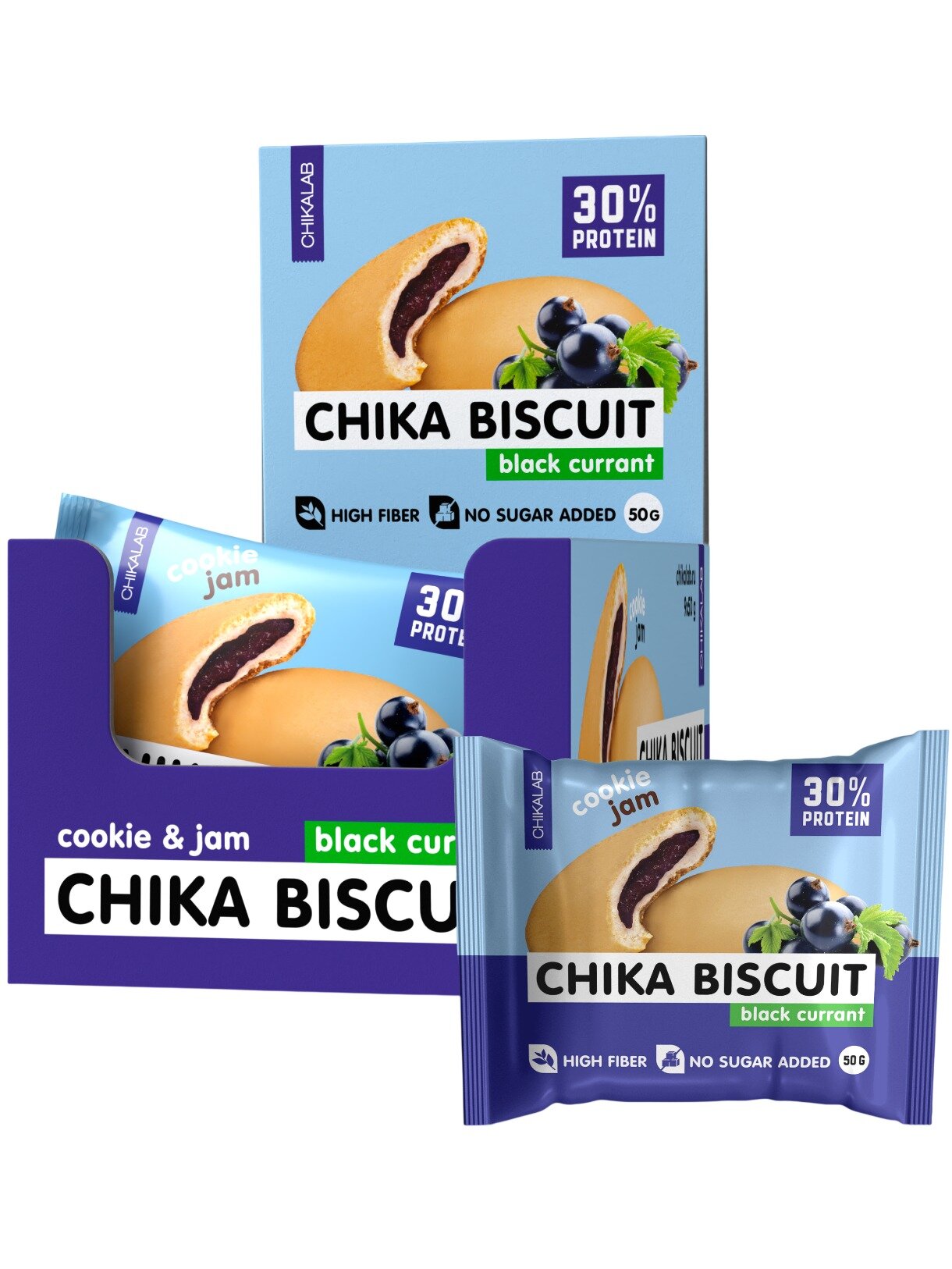 Протеиновый батончик Chikalab Бисквитное печенье Chika Biscuit 9 шт x 50 г, Черная смородина