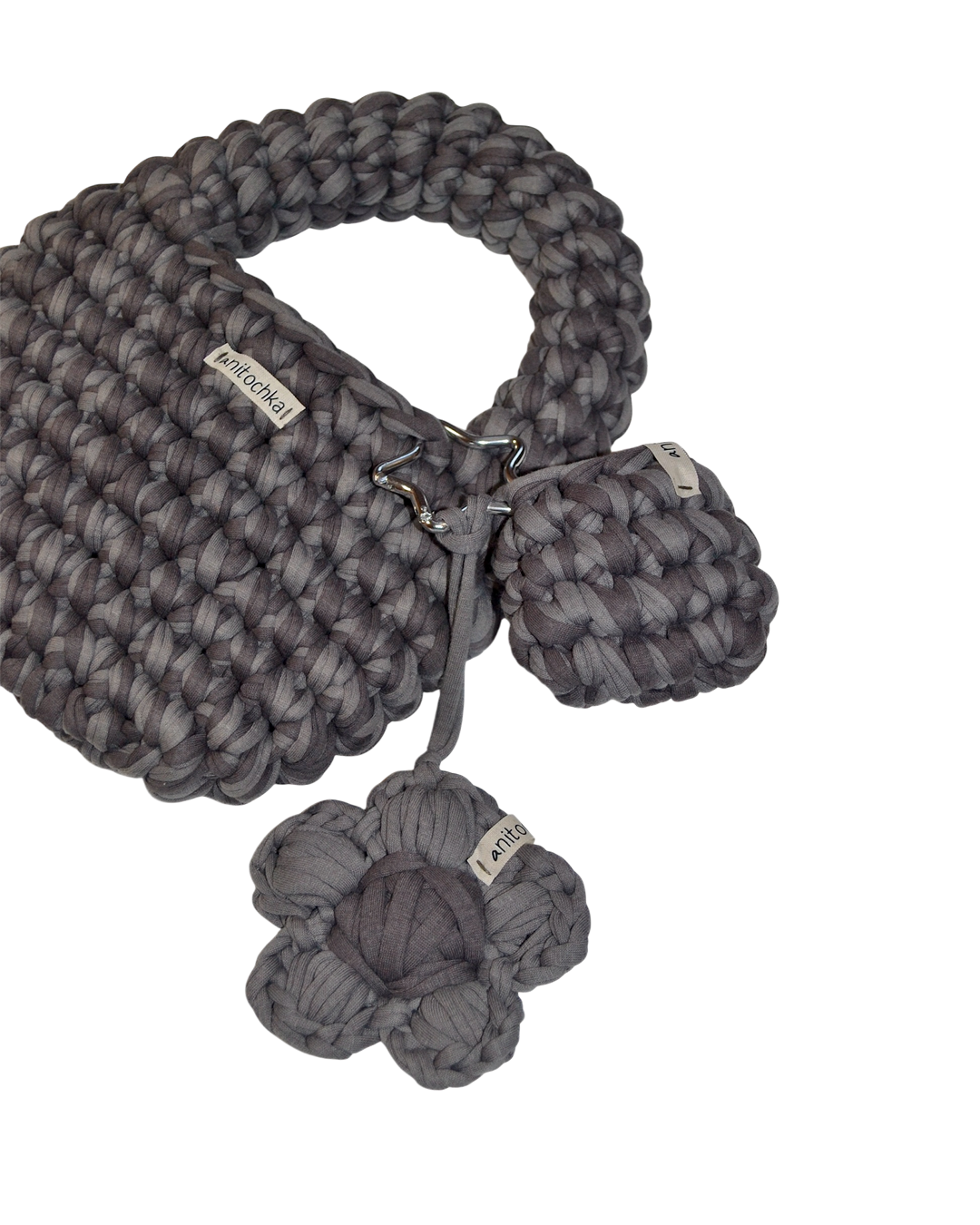 Сумка багет  anitochka.shop, с брелком-цветком и чехлом для наушников, 25×20 см, серый/графитовый
