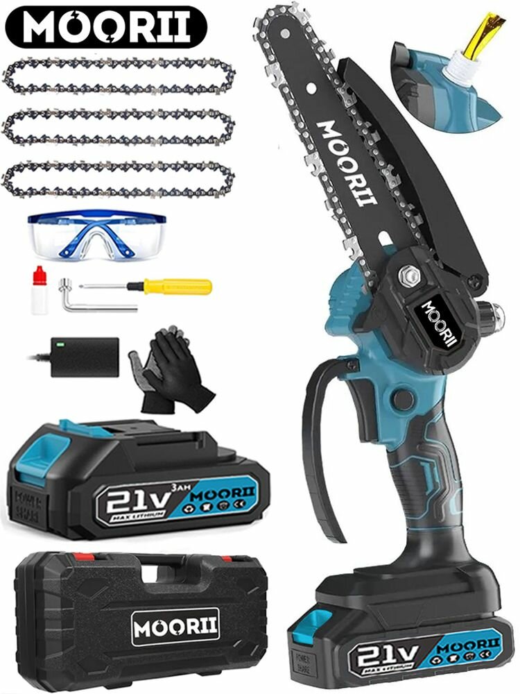 Аккумуляторная цепная пила, 6 дюймов, Сучкорез с 1 аккумуляторами, для обрезки деревьев, сада, веток и кустов.