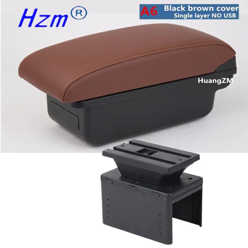 Подлокотник для Audi 80 100 200 A4 A3 A2 v1, центральная консоль, кожаный контейнер для хранения, содержимое, аксессуары, украшение для стайлинга автомобиля A6 brown No USB
