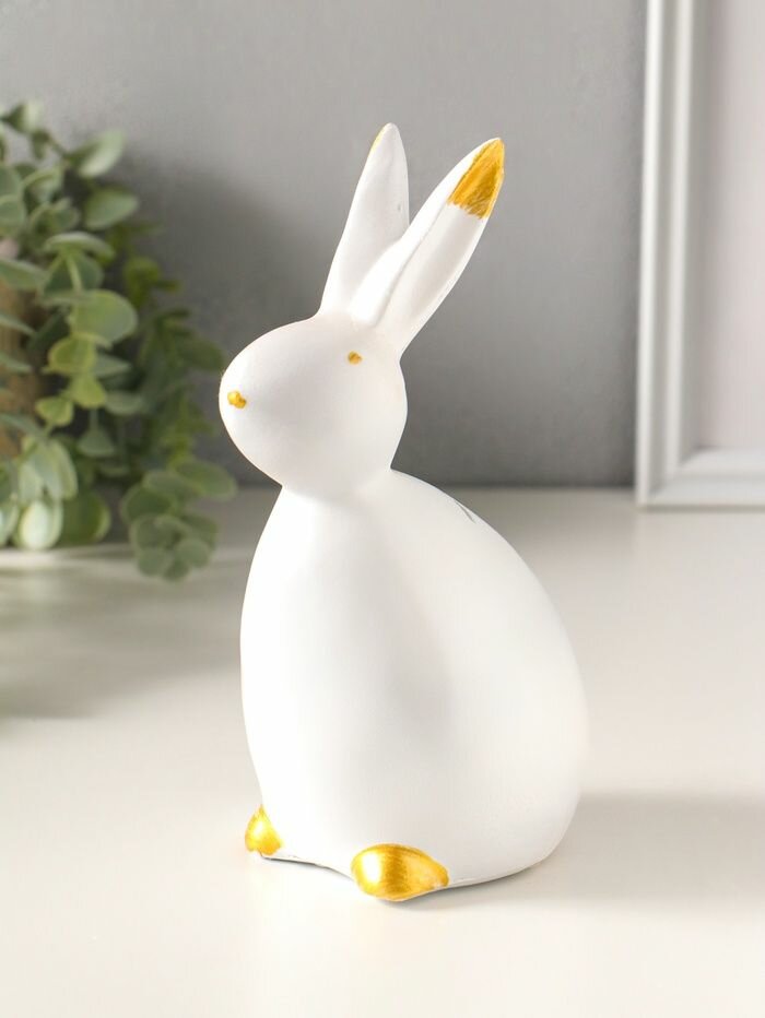 Копилка для денег полистоун Кролик , 21.5 10 см, белый с золотом