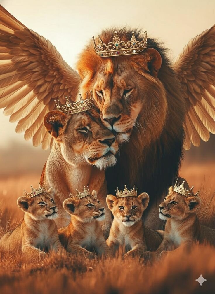 Алмазная живопись "Коронованный лев и львица", 5D, круглая, 40x50 см. Производитель: Brose Art.