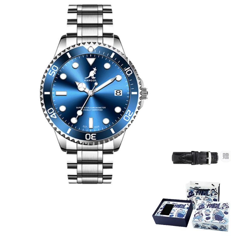 Часы дайверы мужские KANGOL Kangaroo Diver Collection, кварцевые, зеленый циферблат, стальной браслет