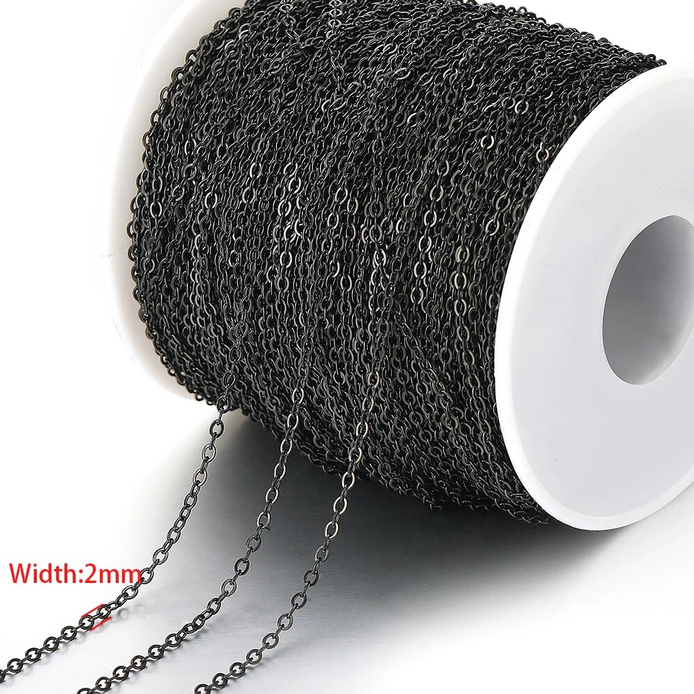 Кубинские цепочки из нержавеющей стали Oklayn 2 м, золото, черный, 1-2 мм Черный, Black 2mm