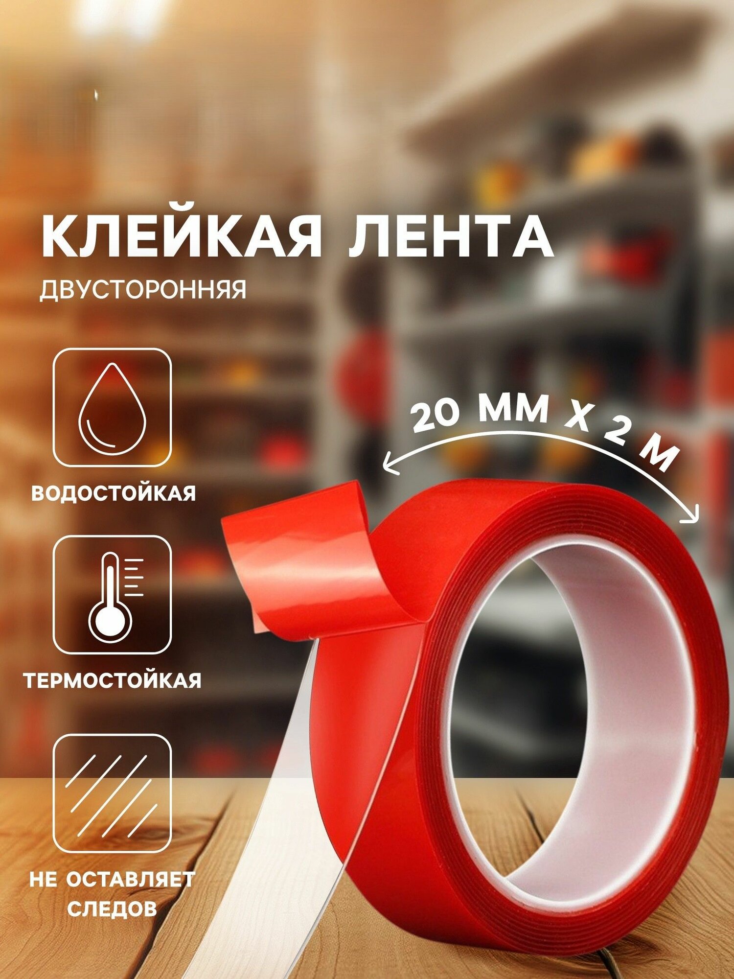 Набор клейкой ленты 2 шт, прозрачная, двусторонняя, акриловая, 20 мм 2 м
