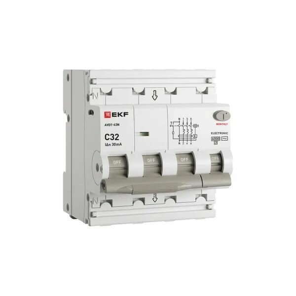 Дифавтомат АВДТ-63N 3P+N 32А 30мА характеристика C тип AC электронный 6кА PROXIMA EKF