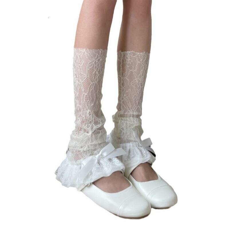 Кружевные гетры с бантами, Белый