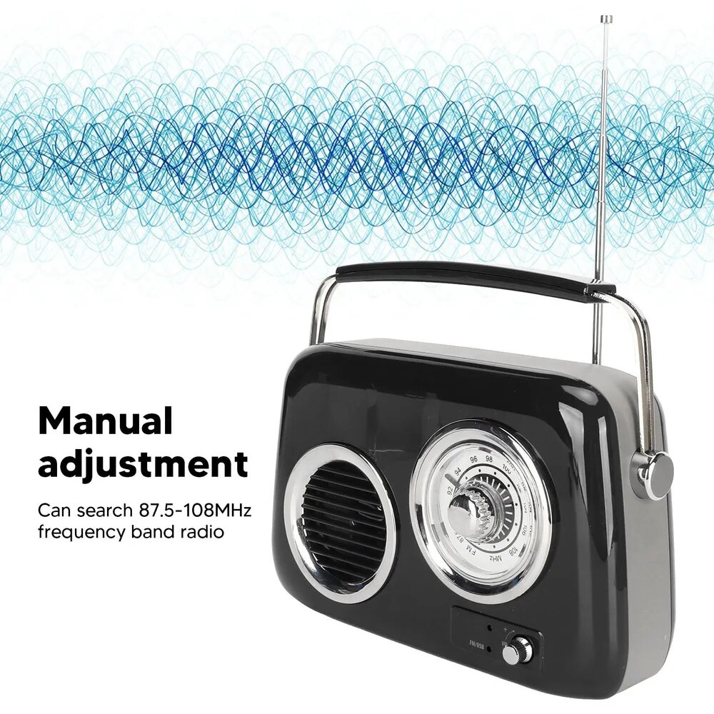 Retro Radio Bluetooth - динамик портативный FM/USB ретро чёрный — фото 1