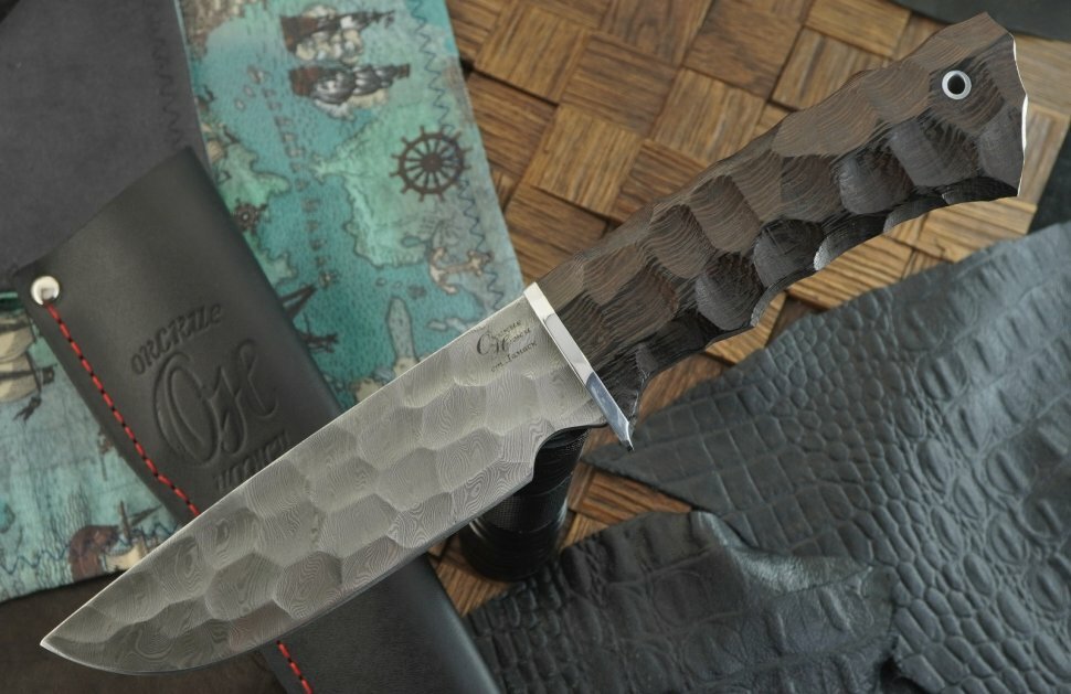 Окские Ножи нож Орел, клинок дамаск, битый камень, рукоять стабилизированное дерево