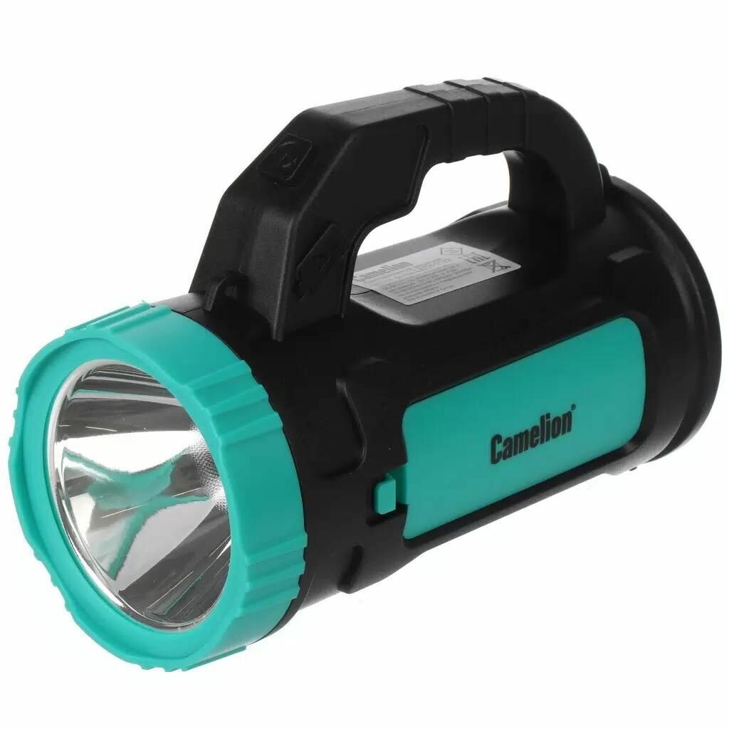 Ручной фонарь Camelion встроенный аккумулятор, прожектор, зарядка от USB, пластик, 4 режима, 1 LED, COB, Type C