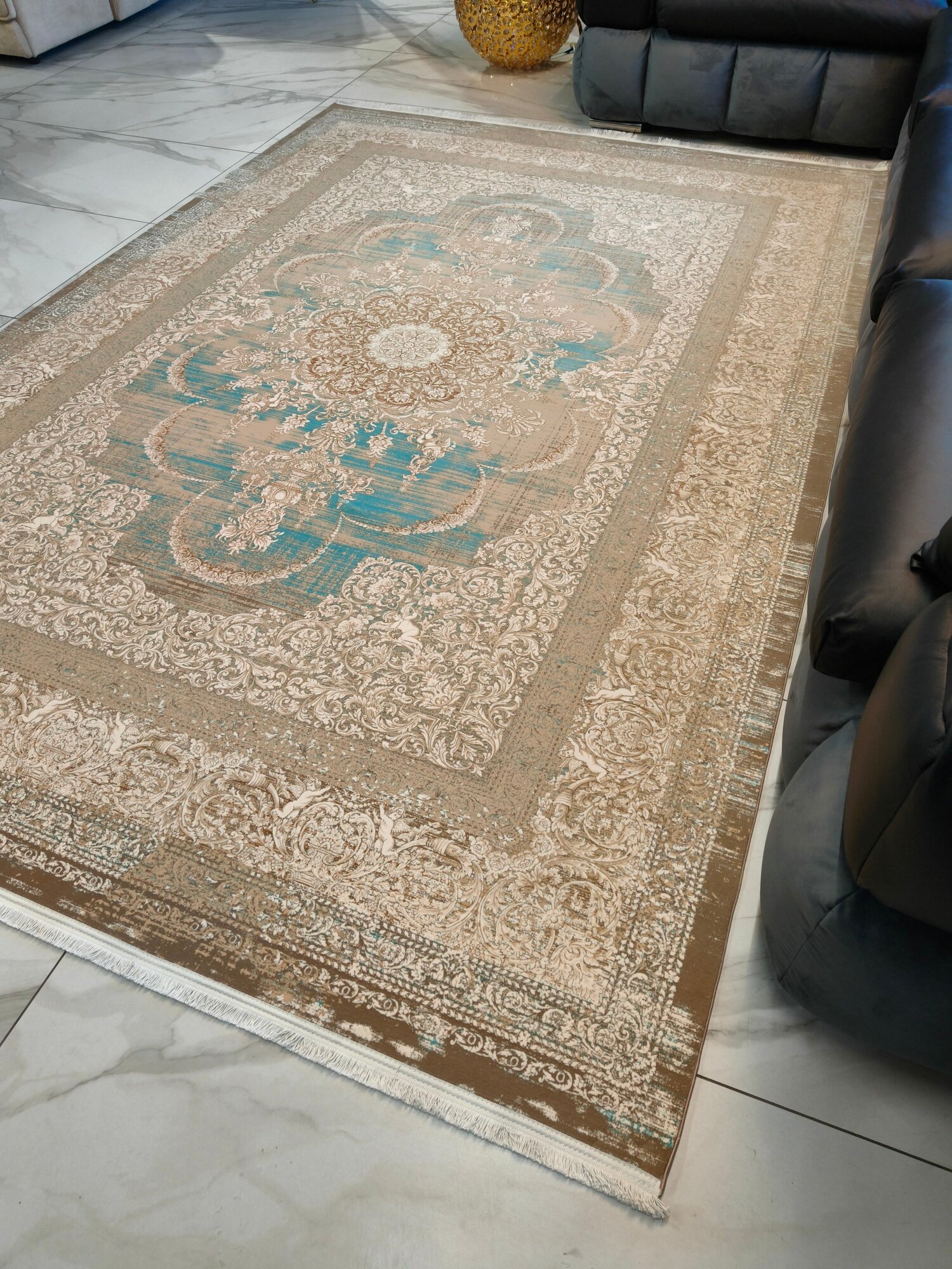 Ковер прямоугольный высокоплотный натуральный PREMIUM-коллекции иранский дизайнерский 2 х 3 м, шёлк и хлопок, шёлковый блеск, размер 200 на 300 см высокого качества