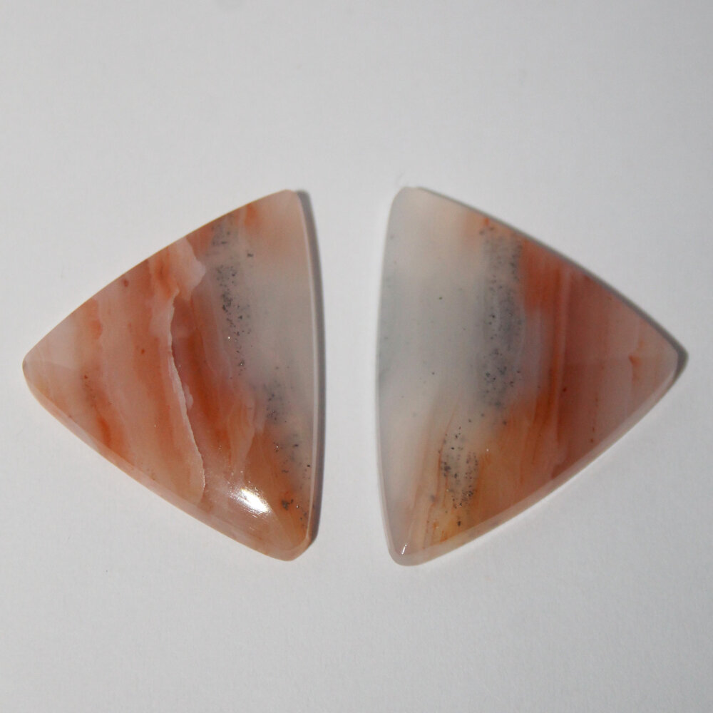 Пара кабошонов агат переливт, ювелирная вставка, 30х23х3 мм, Урал, "True Stones"