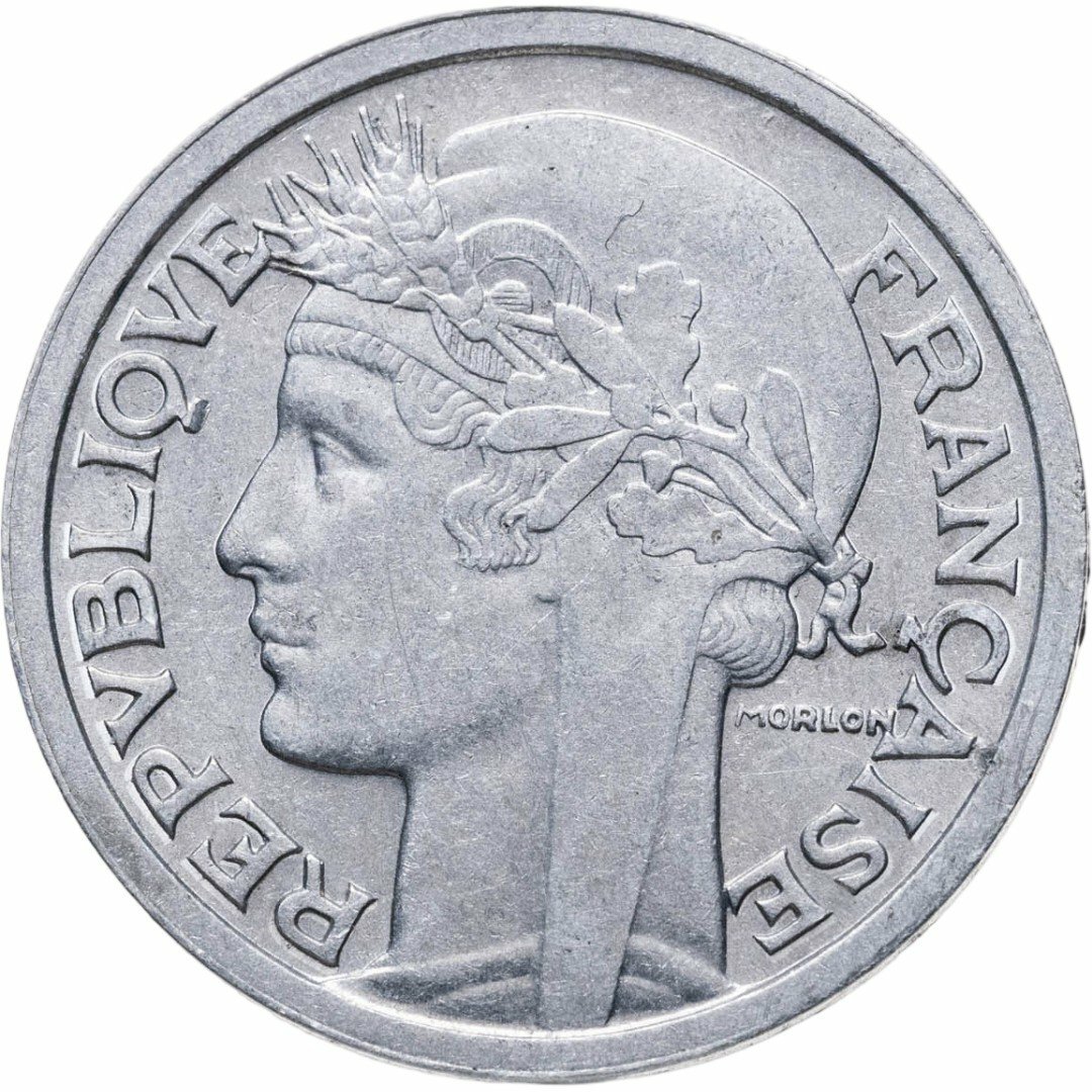 Франция 2 франка francs 1946, Алюминий, в сохранности XF