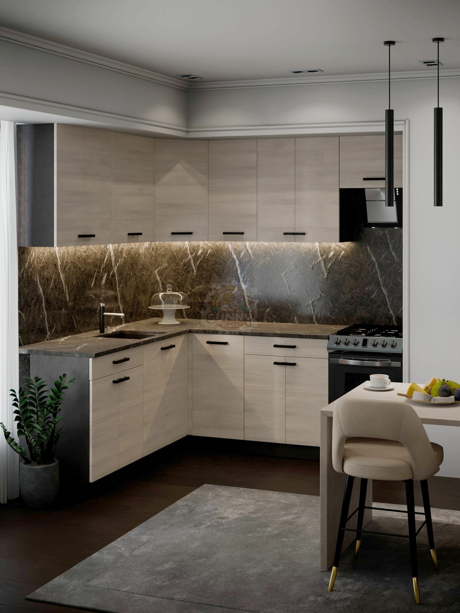 Кухня модульная угловая со столешницей Мария, 180 х220см, Венге/Лоредо ЛДСП, 180х220х60см, столеш-а 60см