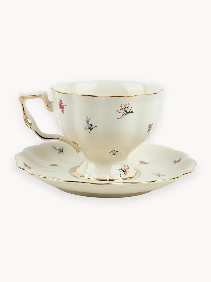 Кофейная пара "I537" IKEA, фарфор, ручная роспись, с золотой отделкой