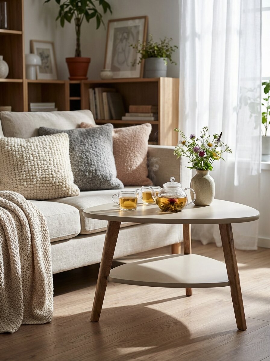 Столик журнальный Мебелик Бруклин кофейный, с полкой цвет латте/орех кантри