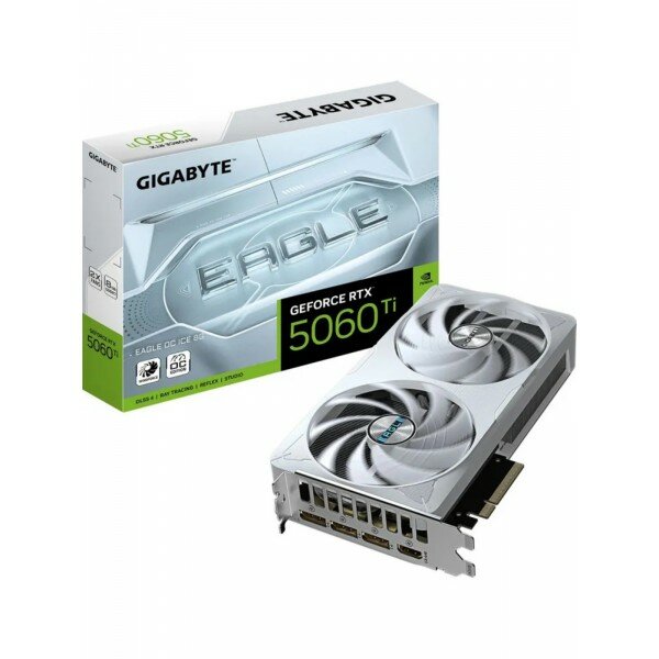 Видеокарта Gigabyte GeForce RTX 5060 Ti Eagle OC Ice, NVIDIA RTX 5060 Ti, 8 ГБ GDDR7, 128 бит, PCI-e 5.0, 1xHDMI, 3xDP, 2617 МГц