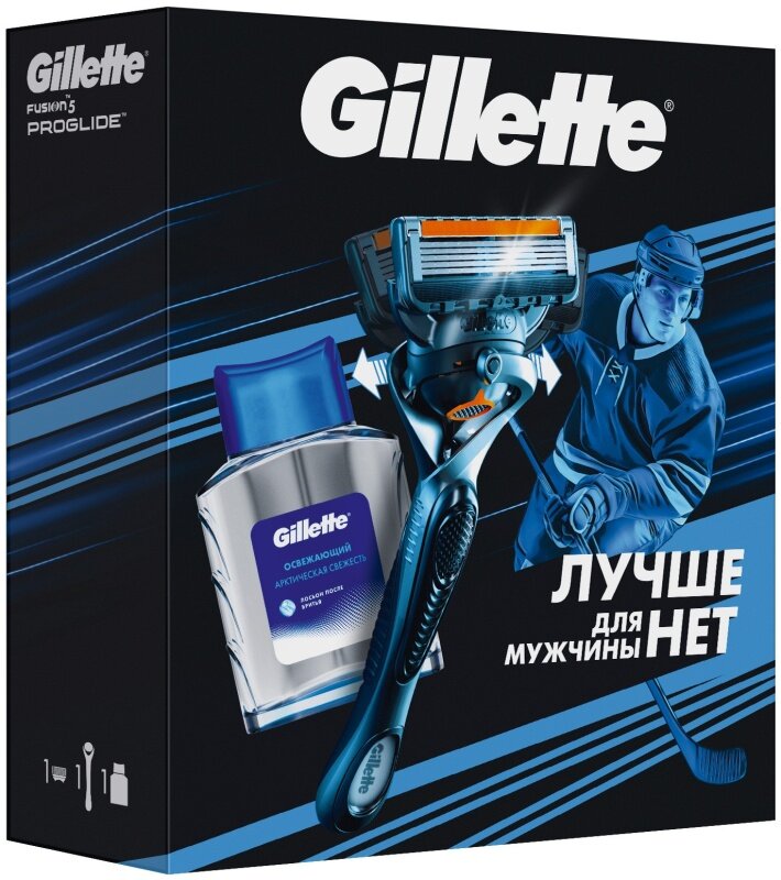 Подарочный набор косметики Gillette бритвенный станок Fusion5 ProGlide с 1 сменной кассетой и лосьон после бритья, освежающий, 50мл