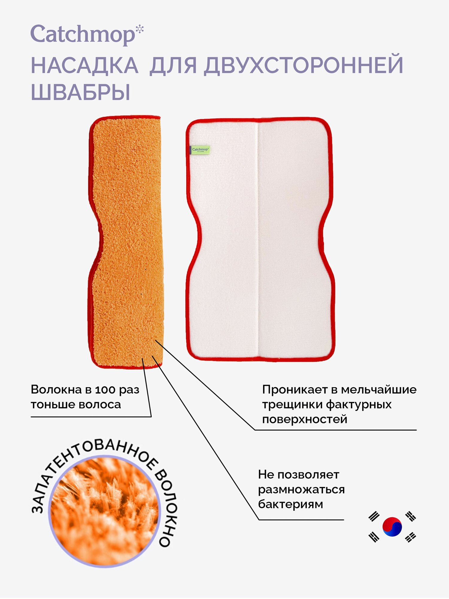 Насадка двусторонняя для швабры CATCHMOP микроволокно корейская