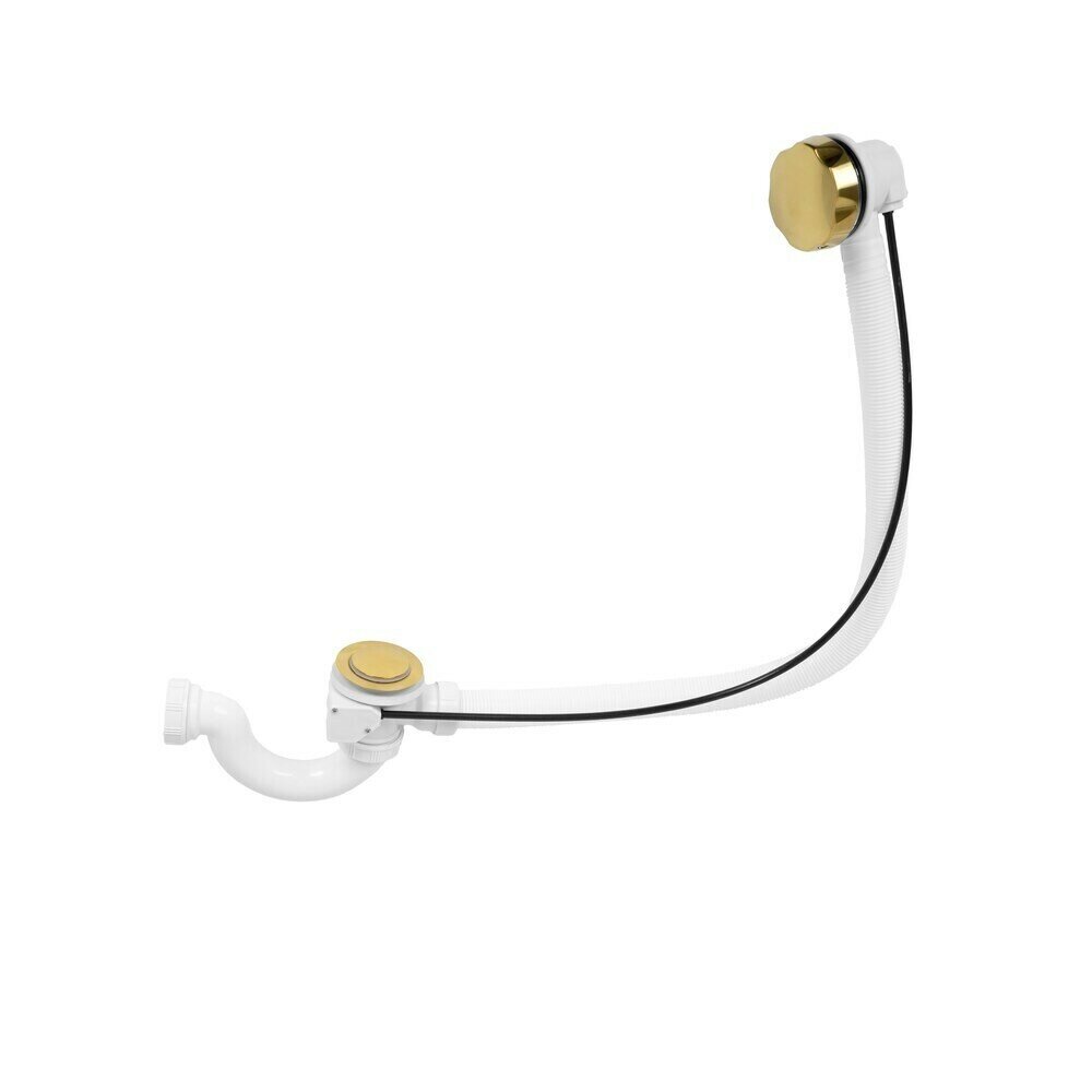 Сифон для ванны Wirquin 1 1/2х50 мм проточный полуавтомат с выпуском d70 мм с переливом с соединением 40/50 мм белый/золото (30987201)