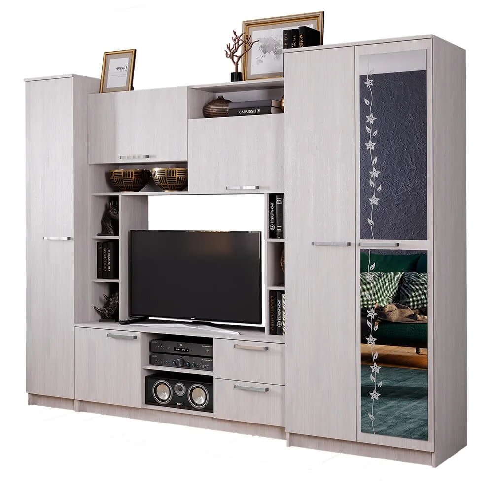 Гостиная «Флора» ЛДСП (Ясень белый) 270х54х210