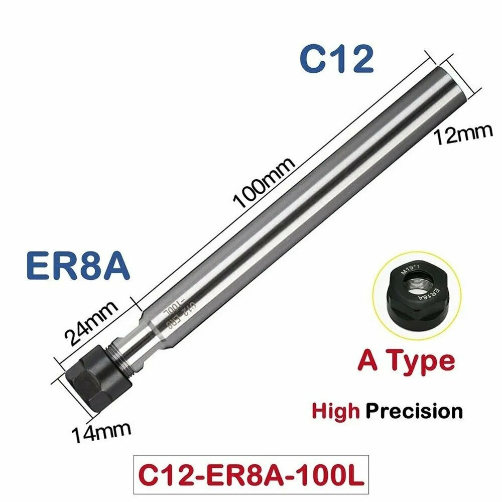 Мини-цанговый патрон с удлинителем с прямым хвостовиком C8-ER8A C10 C12 C16 C20 C25 C25-ER20A