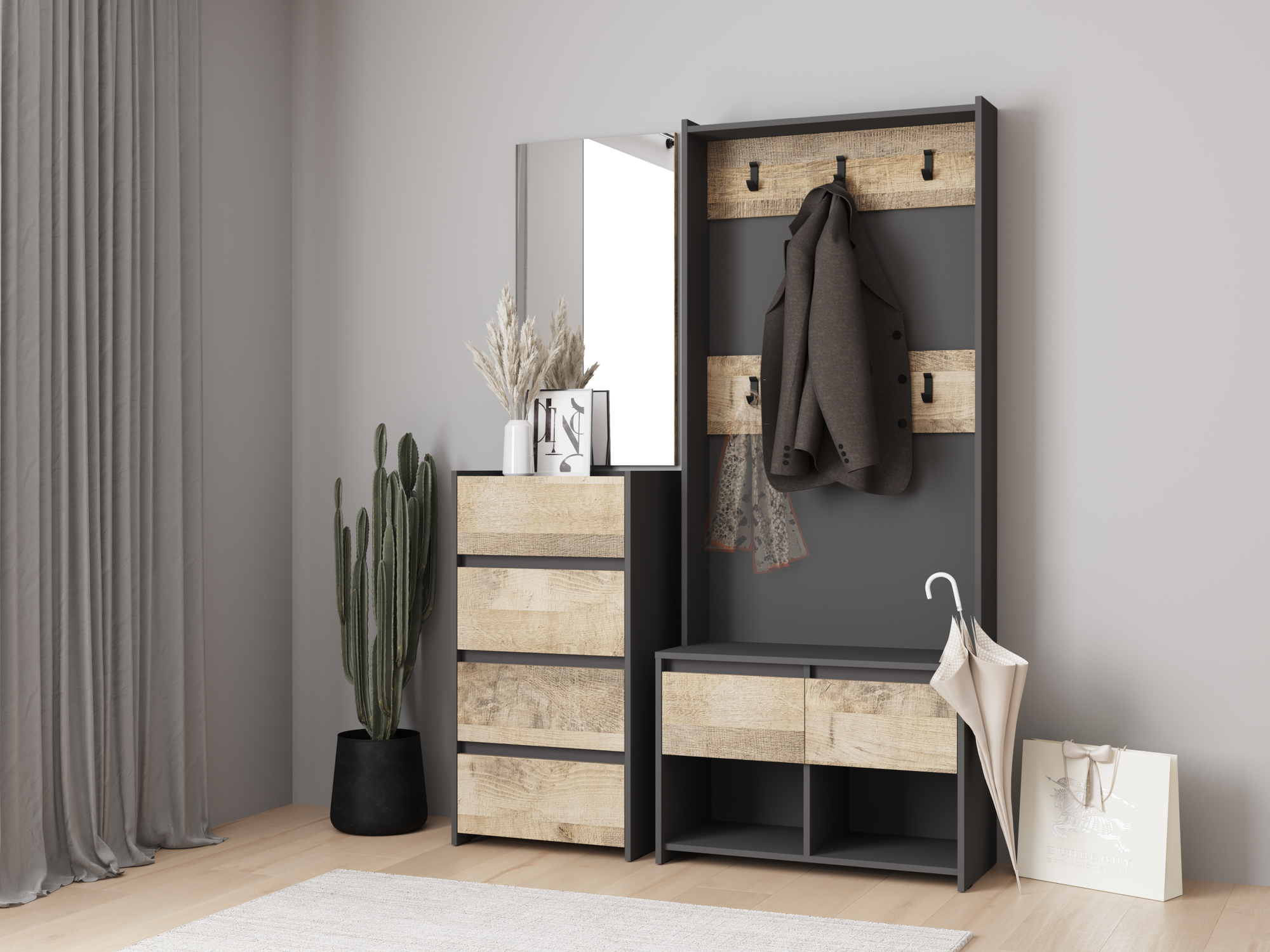 Прихожая Денвер ЛДСП графит / ЛДСП дуб гранж песочный