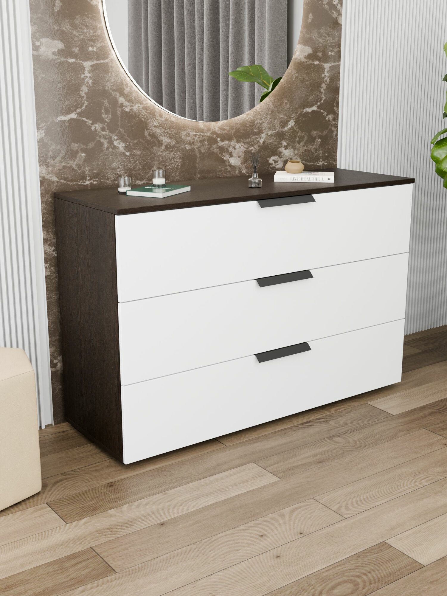 Комод для белья и одежды трио Лайт 3 ящика, 118х78.3х41 см