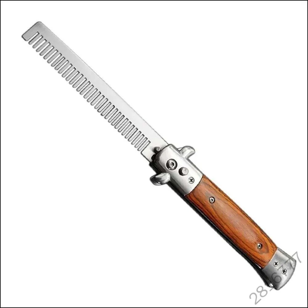 Расческа-гребень в виде выкидного ножа-стилета, светло-коричневая, с металлическими зубцами, для расчесывания волос