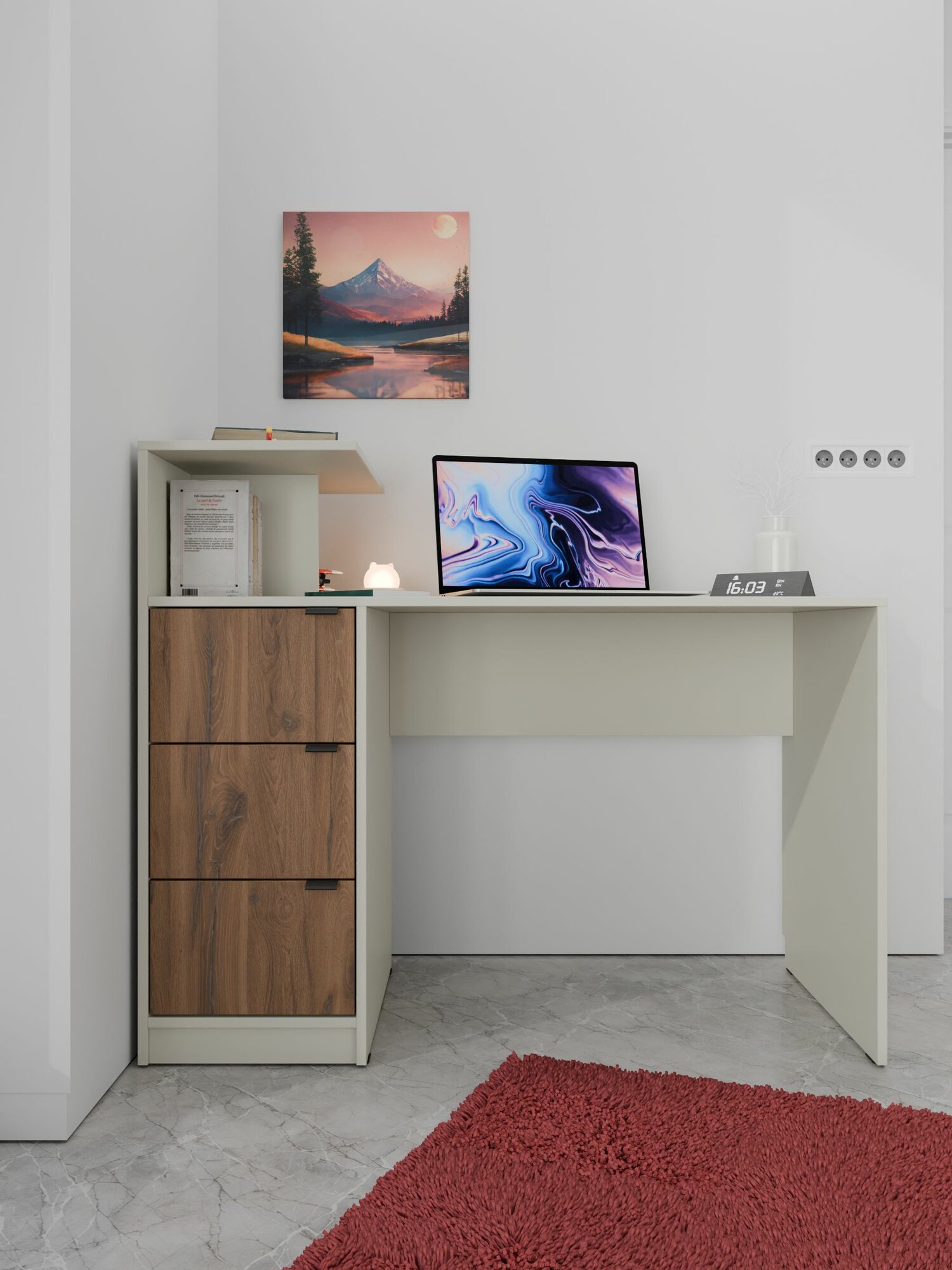 Изумлит Стол письменный с тумбой слева Практик 120х75х60.4 см, бежевый - дуб крафт табачный