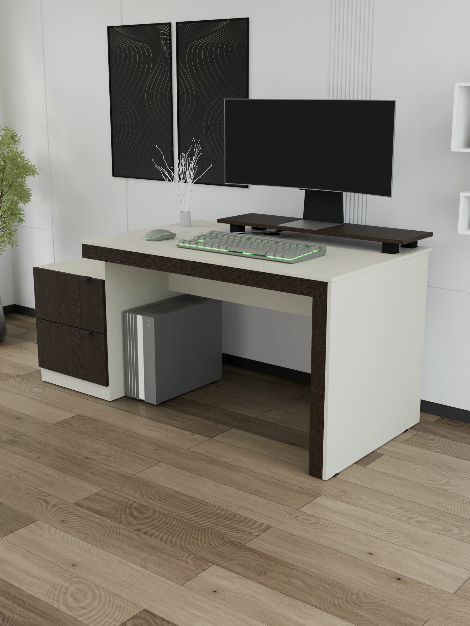 Изумлит Стол компьютерный для офиса и дома Вертикаль Компакт Лайт 165х73х74.5 см, тумба слева, бежевый-венге