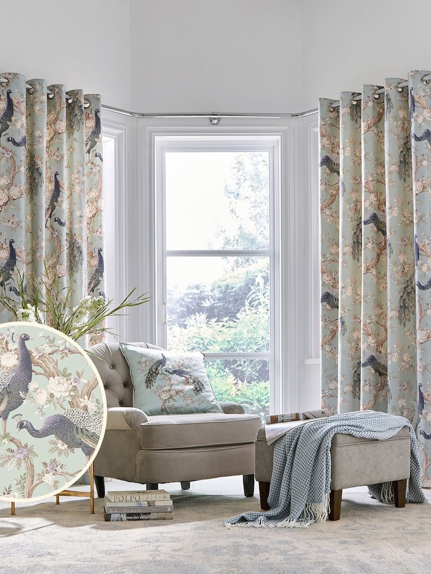 Шторы на подкладке с люверсами Laura Ashley Belvedere, размер 167х137 см, цвет зеленовато-голубой, 117-322