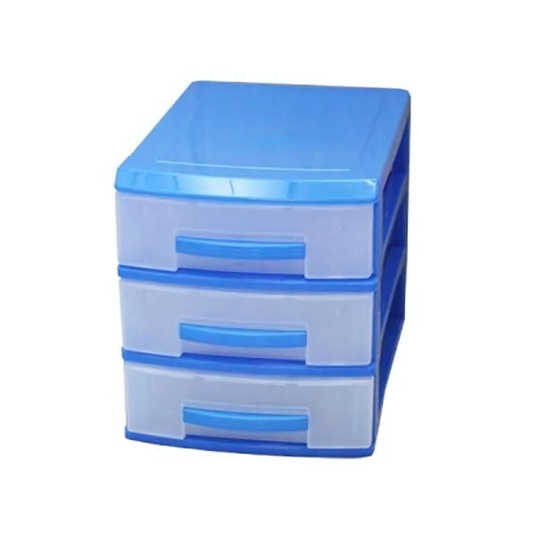 Мини комод пластиковый, 3 секции, темно-голубой/прозрачный, для хранения мелочей
