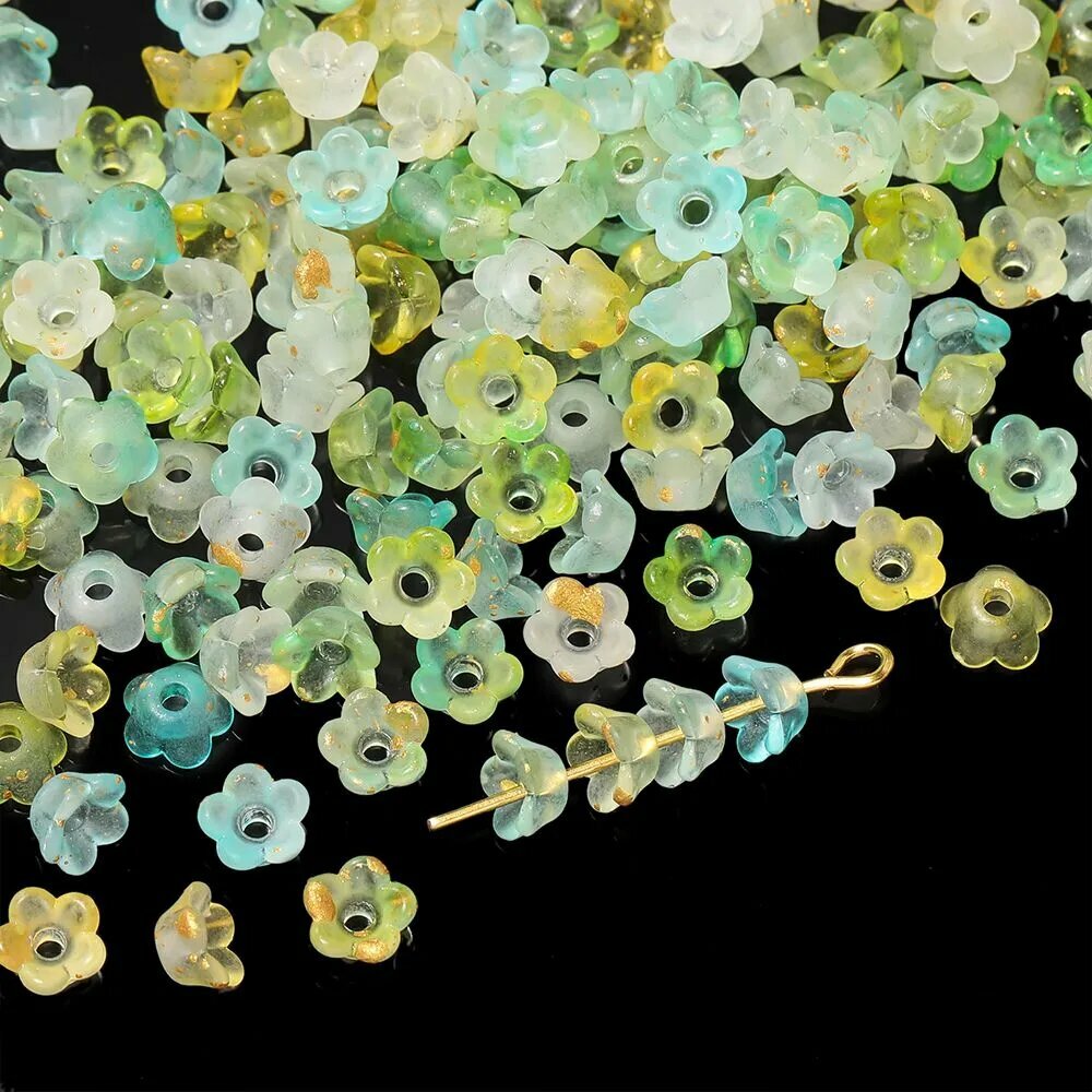 Акриловых бусины цветочных , мелкие бусинки 4.5*4.5 мм, 300 шт, цвет: Сине-зеленый