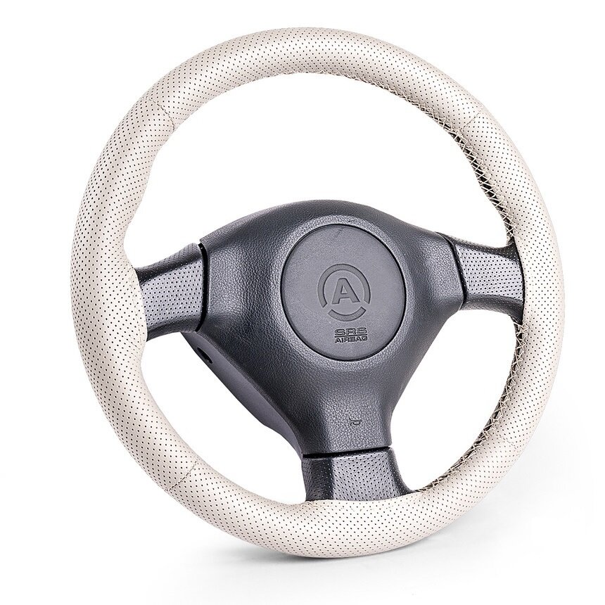 Оплётка для перетяжки руля "AUTOPROFI", натуральная кожа, перфорированная, нить, игла, бежевый, разм
