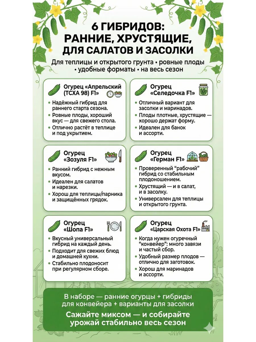 Набор семян огурцов урожайнее сорта, 4 сорта от бренда Семена Алтая — фото 1