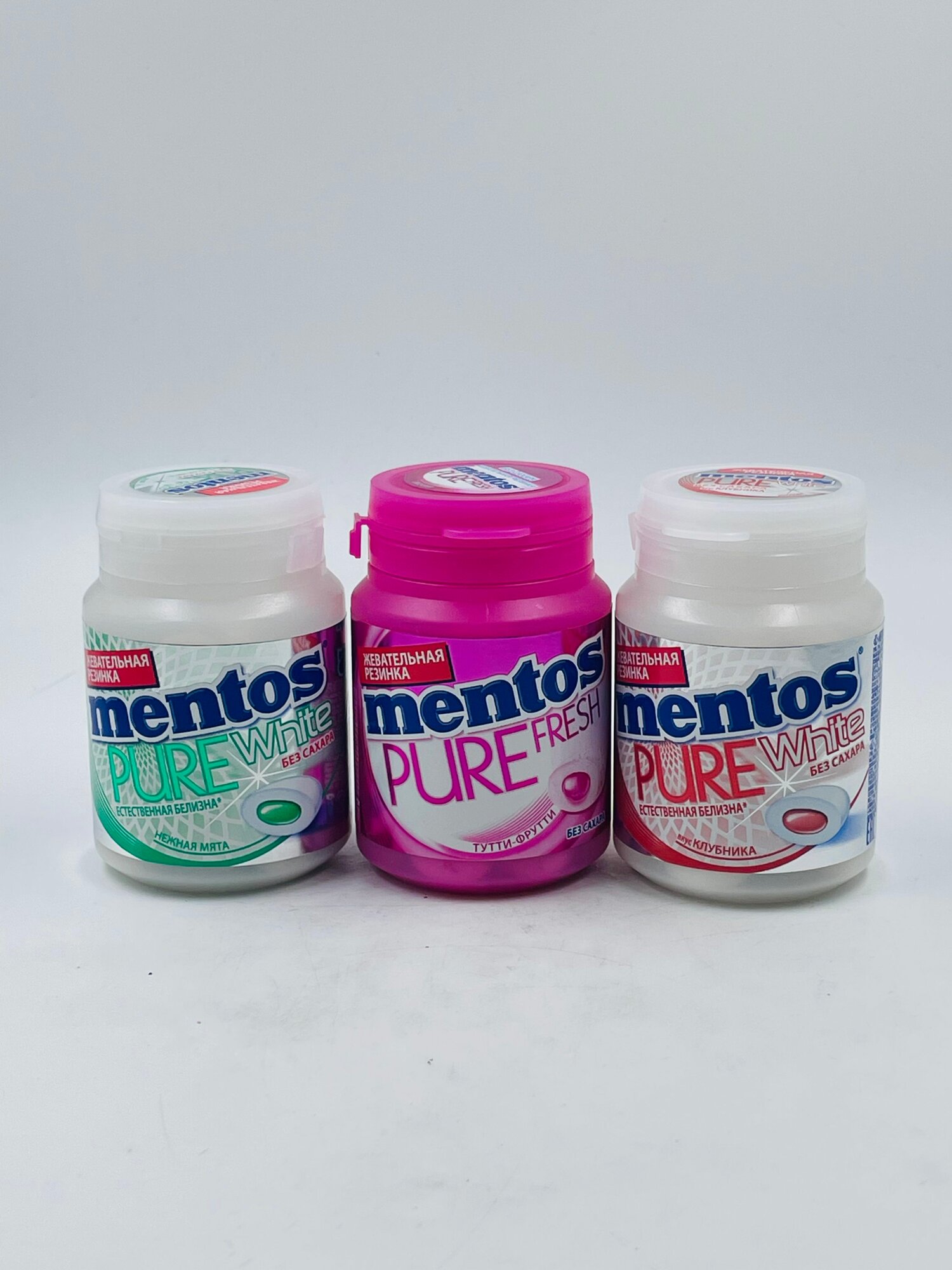 Mentos жевательные резинки без сахара Pure white/fresh, MIX 3 - Нежная мята, Клубника, Тутти-фрутти, 3 шт. по 54 г