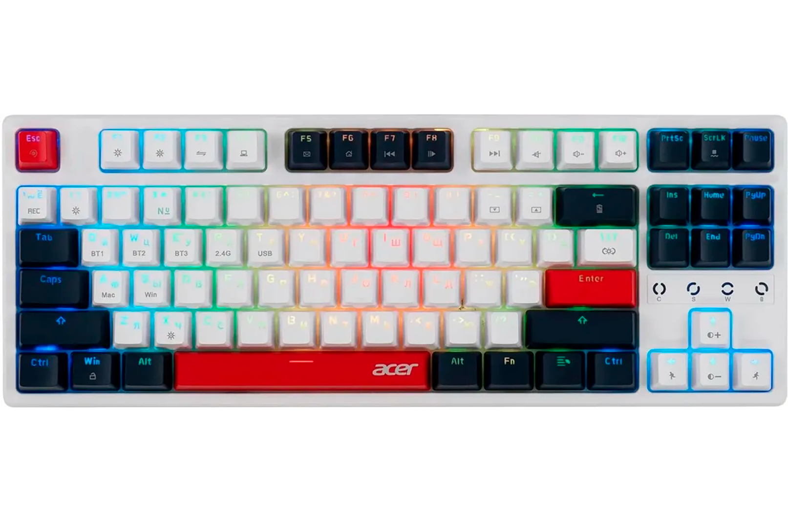 Клавиатура игровая Acer OKR302, беспроводная, механическая, USB, Bluetooth/радиоканал, подсветка, белый (ZL. KBDEE.016)