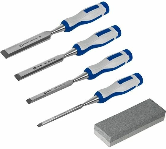 Набор стамесок кобальт плоских 6,12,18, 24 х 140 мм, CR-V, двухкомпонентная рукоятка (4 шт) кейс