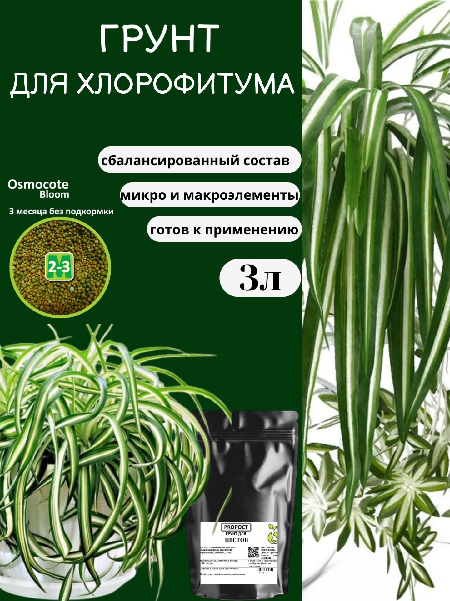 Грунт для хлорофитума 3 л для отличного роста и развития растения