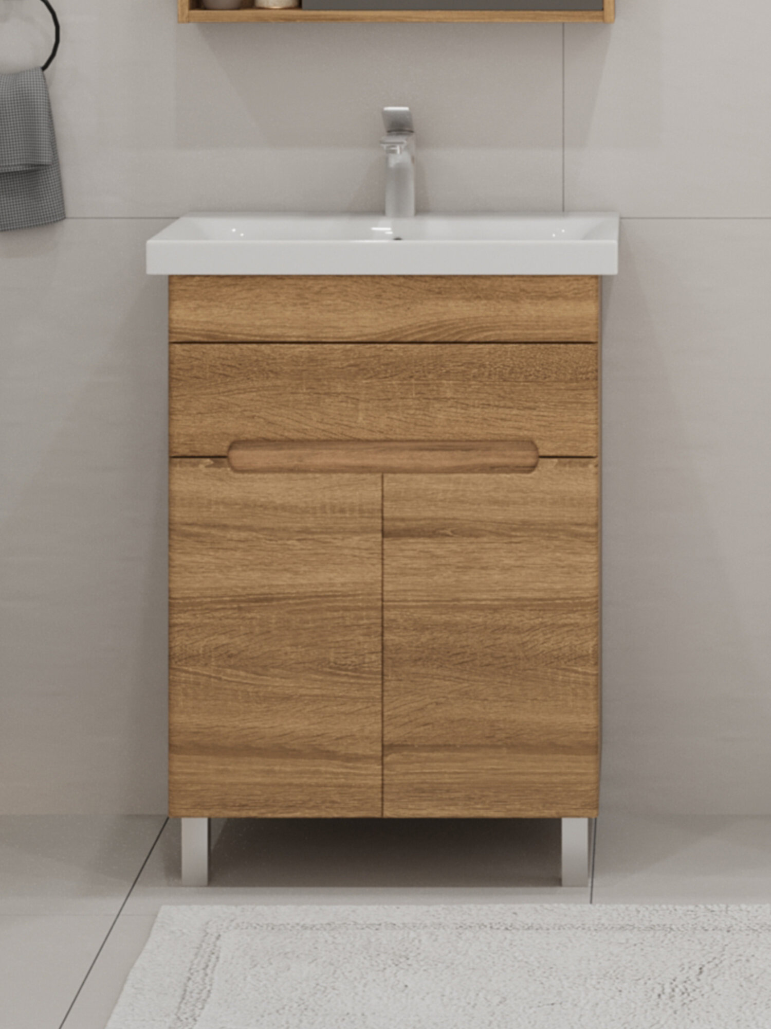 Тумба напольная SanStar Модена 50 с раковиной Moduo 50 (комплект) для ванной комнаты, Gold Craft