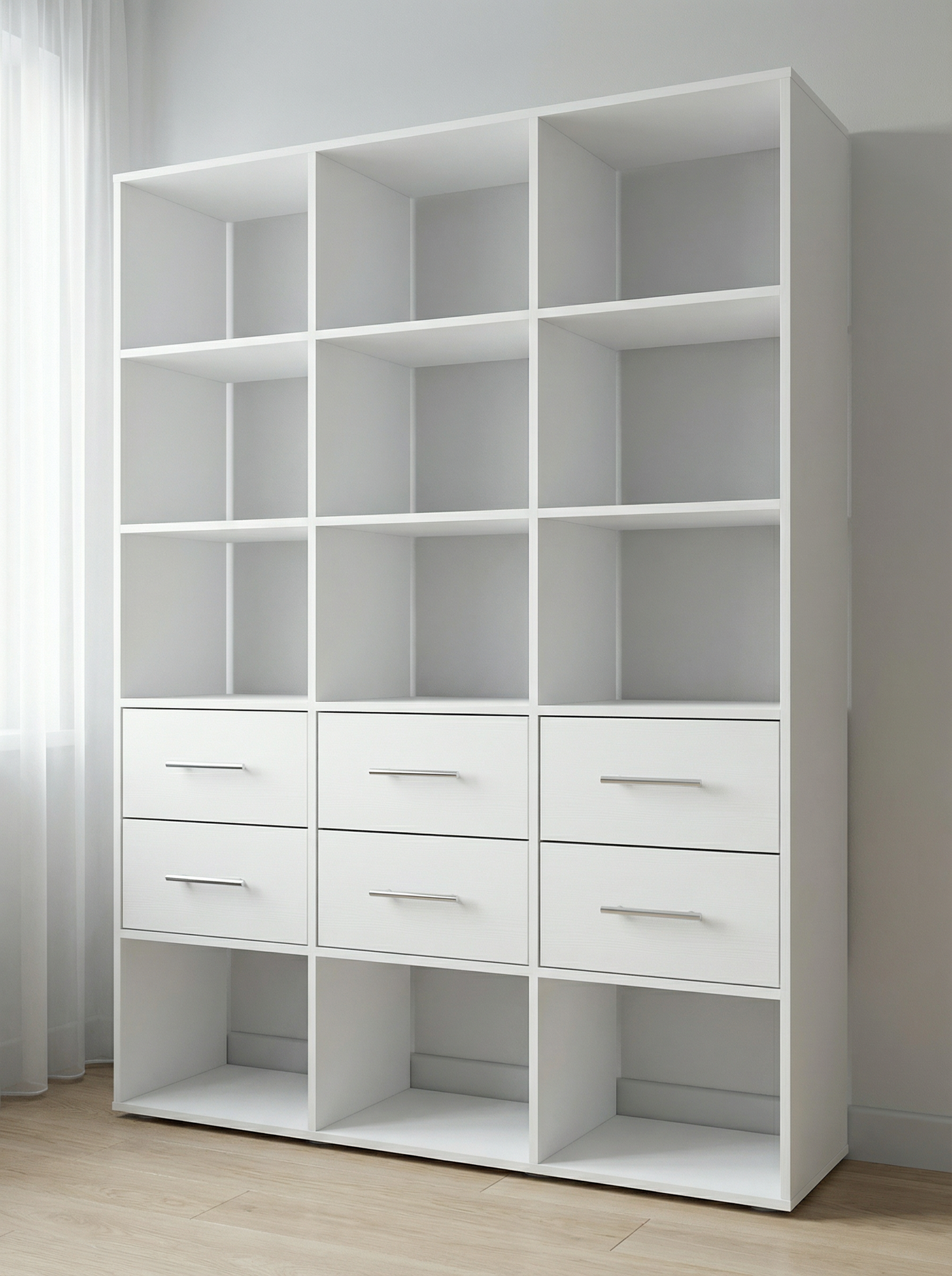 Стеллаж открытый напольный с 6 ящиками Стим-17, ШхГхВ: 120х35х180 см, белый