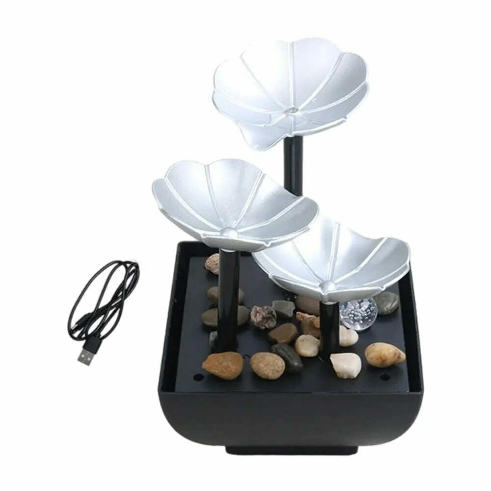 Настольный фонтан для дома и офиса, увлажнитель воздуха с подсветкой, декоративный водопад с камнями, питается от USB