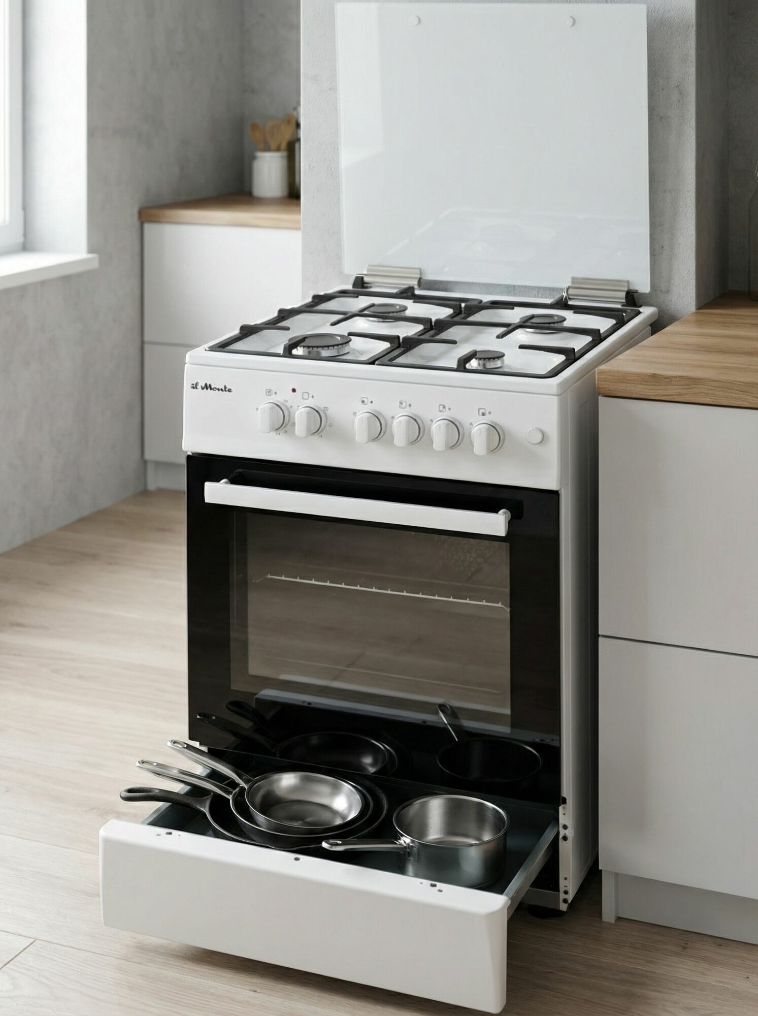 Газовая плита с электрической духовкой, 60 см, il Monte FO-GE6041-WH Белый