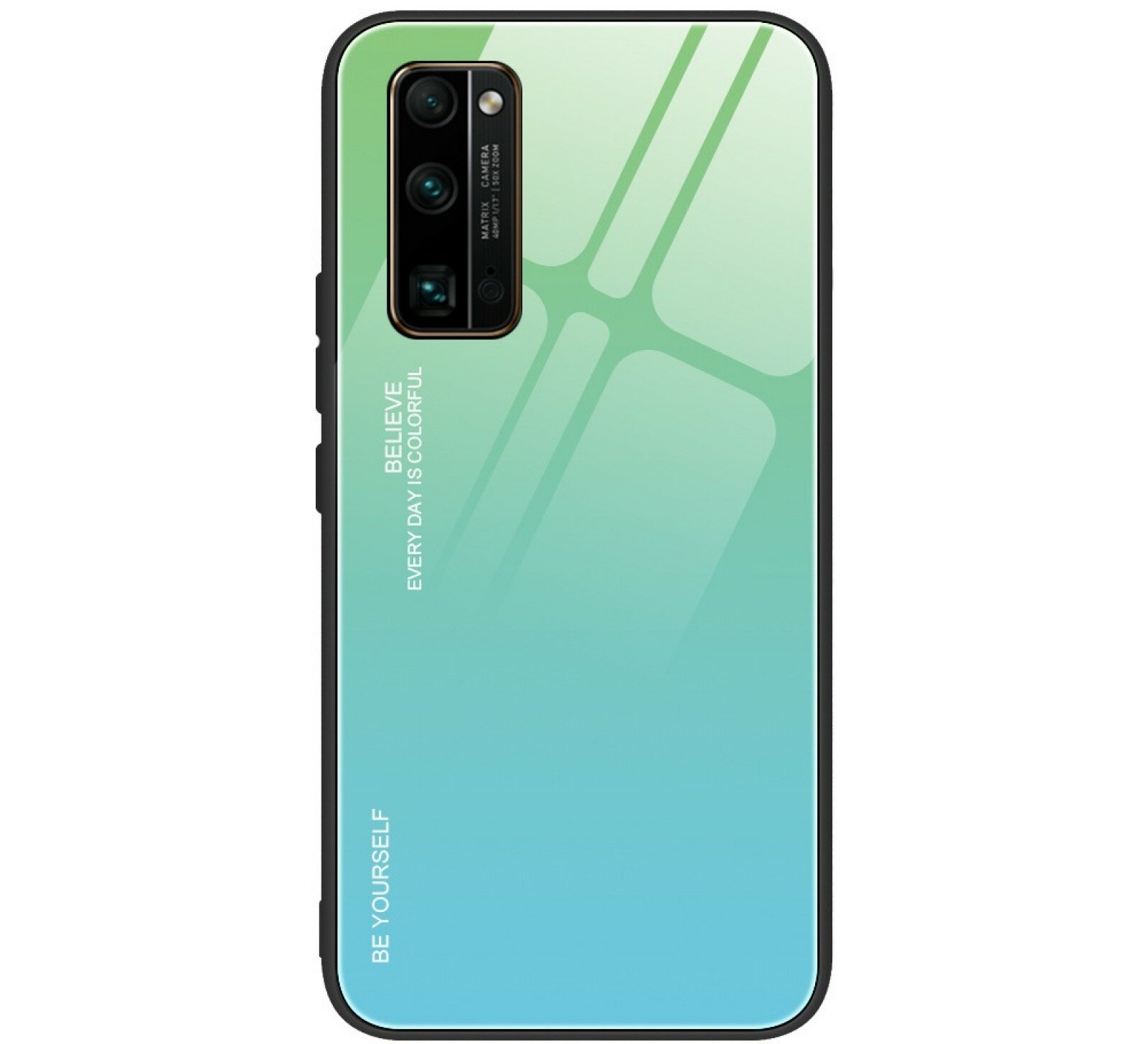 Чехол-бампер MyPads для Huawei Honor 30 с закаленным стеклом и градиентным зеленым эффектом