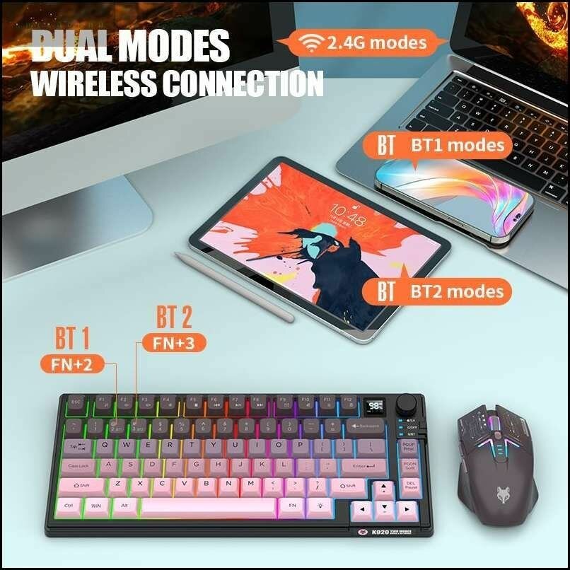 Беспроводная клавиатура и мышь Xunfox K920 с подсветкой! Один адаптер, два устройства-