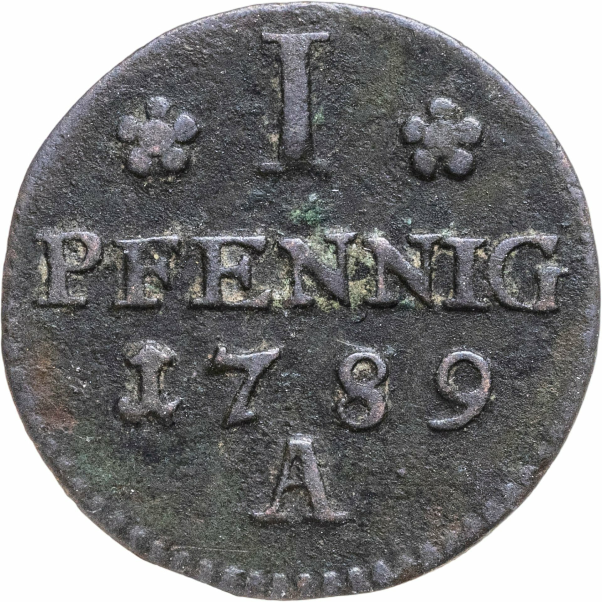 Пруссия 1 пфенниг 1789, в сохранности VF