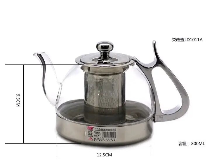 VINRITO Термостойкий стеклянный чайник для индукции 1.2 л 800ML